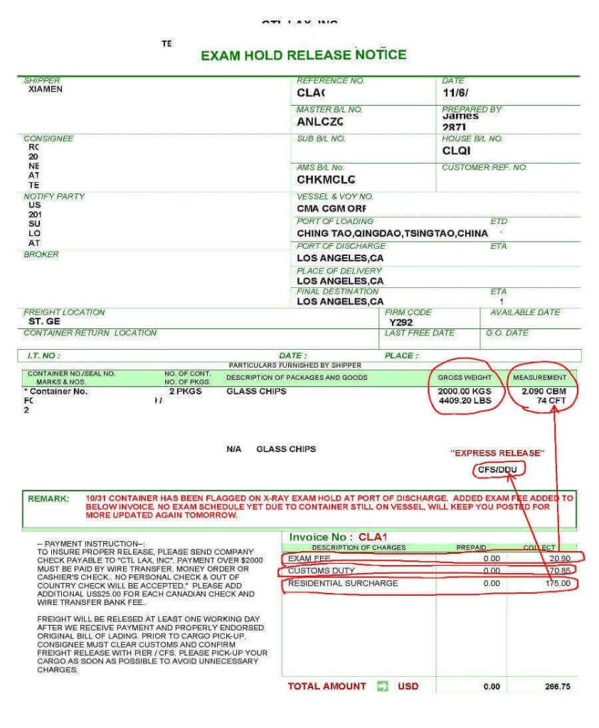 Less Container Load Arrival Notice Fees – e Customs Clearing