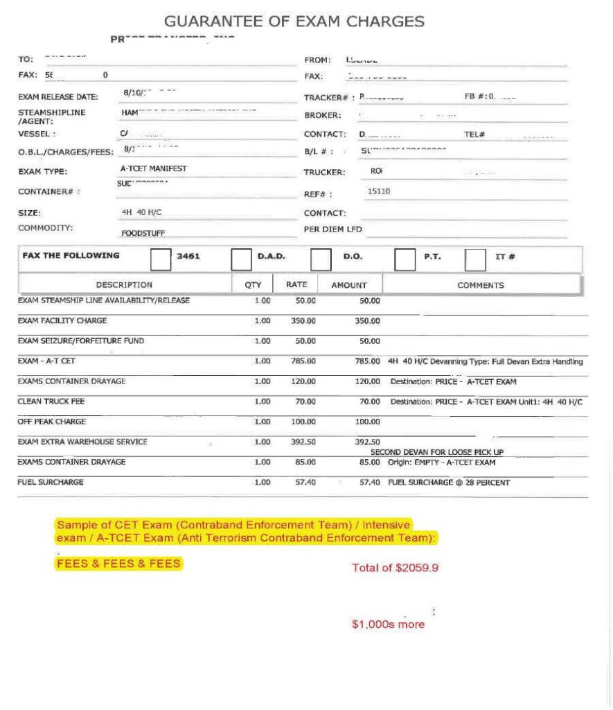 Exam Notice Fees Document - e Customs Clearing