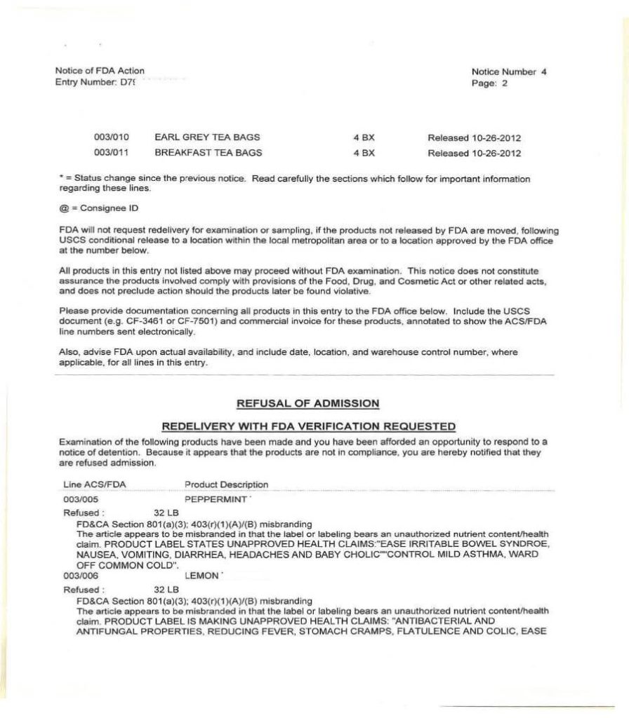 FDA Destroy Notice – e Customs Clearing